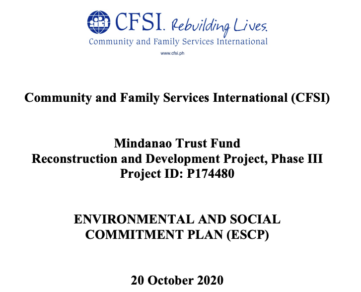 MTF-RDP/3 Environmental and Social Commitment Plan (ESCP) - Community ...